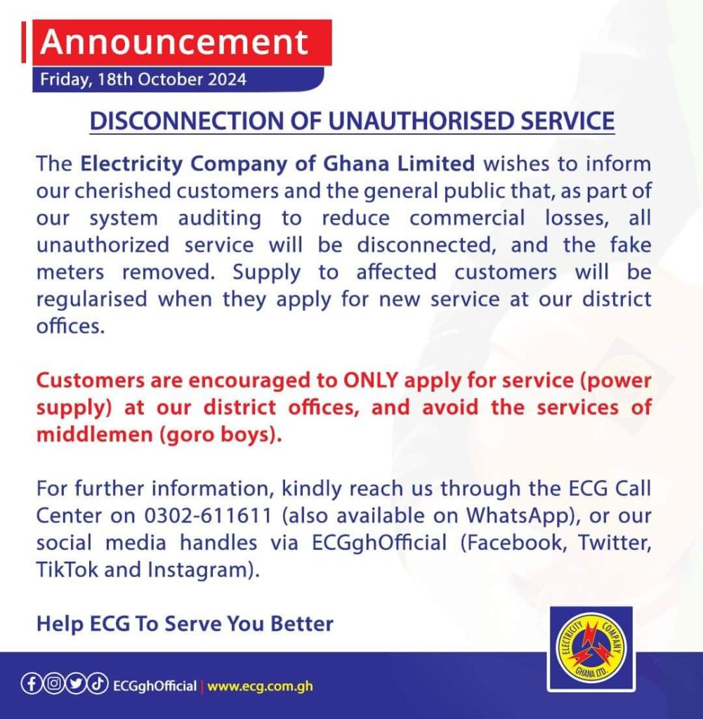 ECG to disconnect unauthorised services, remove fake metres - Channel1 News